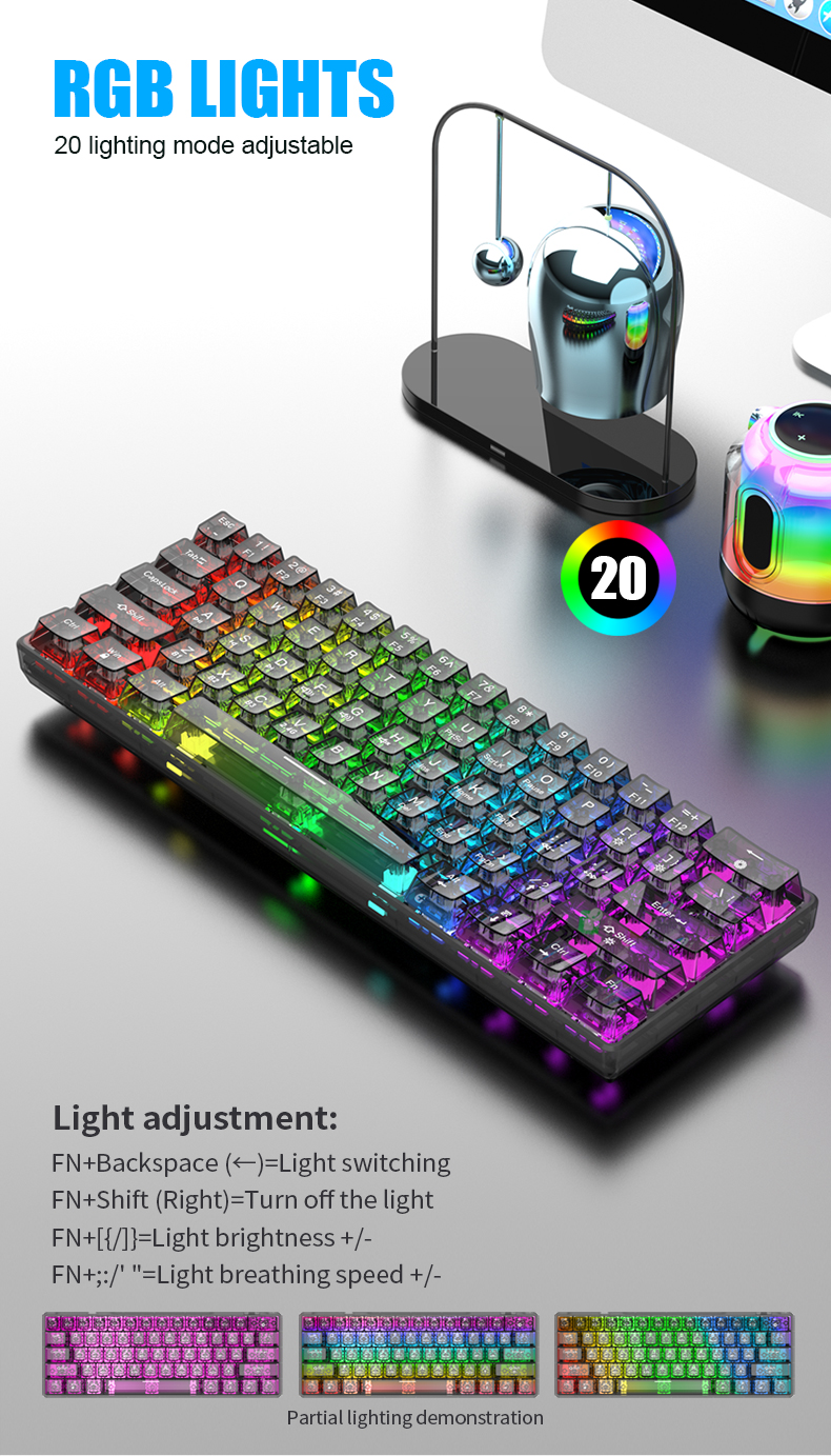 Transparent Wireless Keyboard Bluetooth Mechanical 61 Keys Keyboard for ...