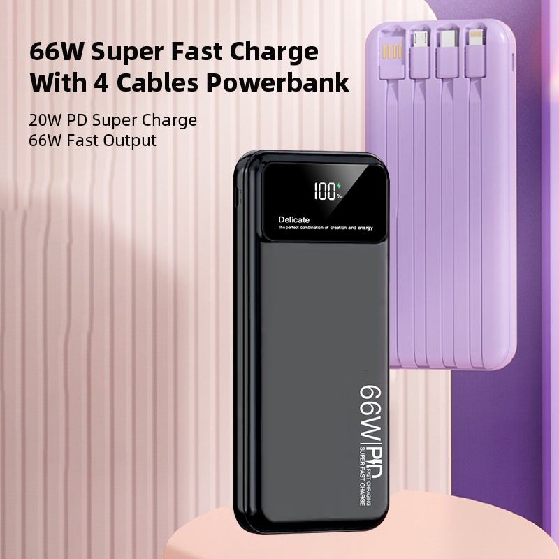 66W PD Super Fast Charge 10000mAh Powerbank with 4 Cable Mini Power ...