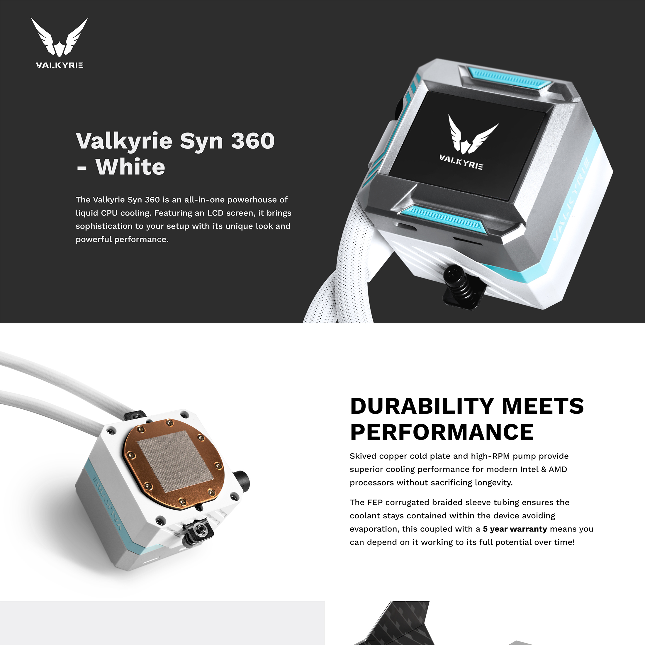 Valkyrie Syn 360 White CPU Liquid Cooler (2.4” IPS LCD Screen | Super ...
