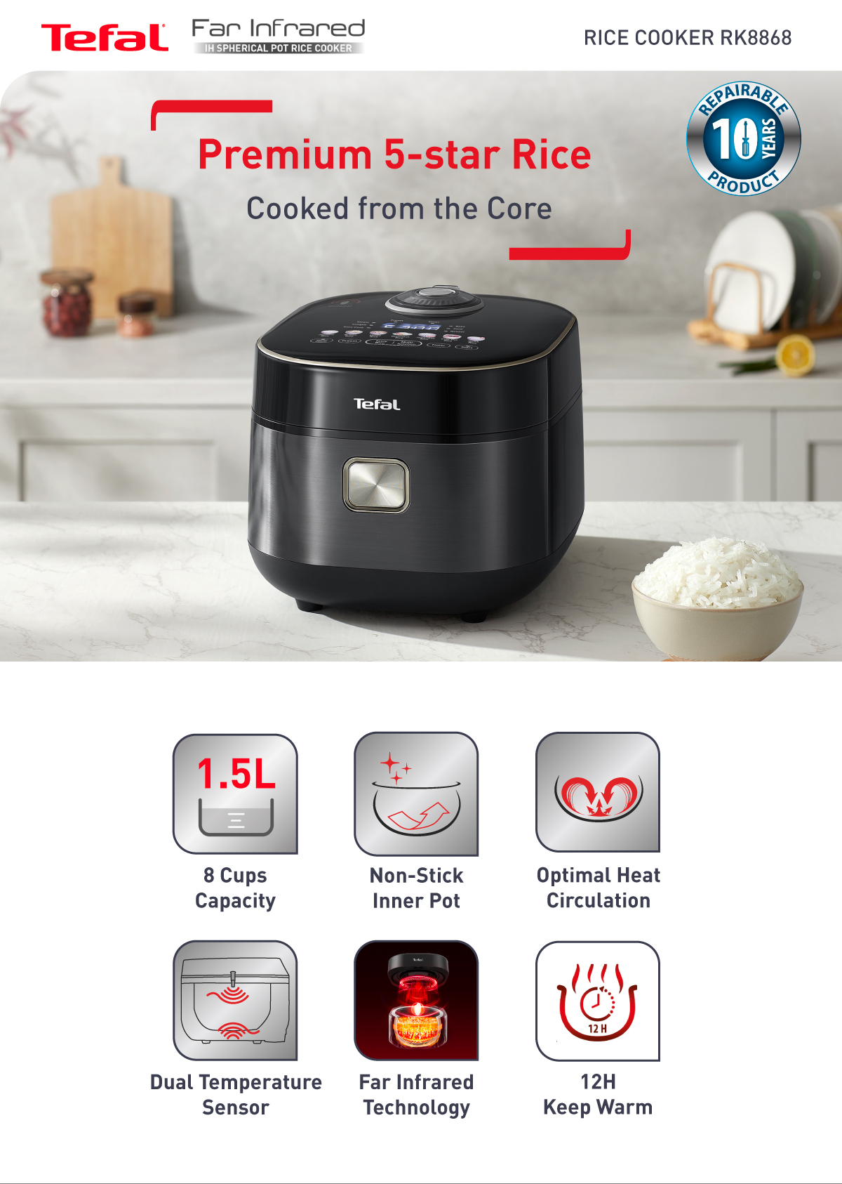 Tefal Far Infrared IH Fuzzy Logic 1.5L Rice Cooker RK8868 - Far ...