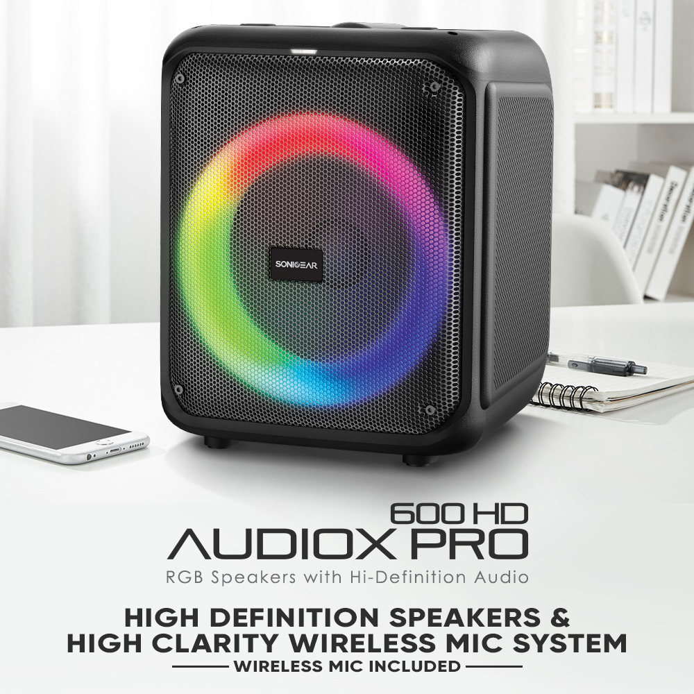 SonicGear Audiox PRO 600HD Bluetooth 5.0 Outdoor Event Portable Speaker | Free 1 Wireless Mic ...