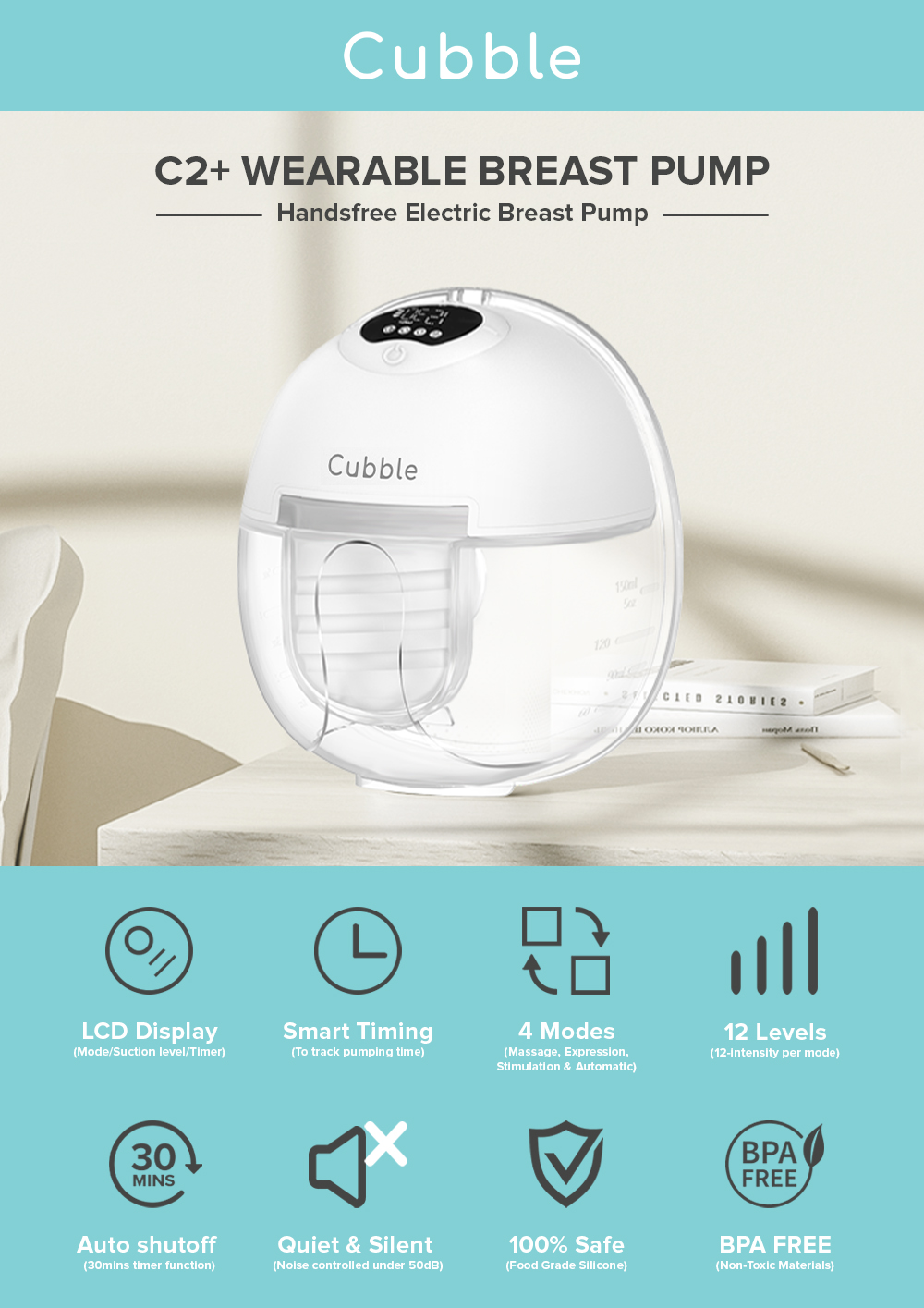 Cubble C2+ Wearable Handsfree Electrical Breast Pump (Single/Double ...