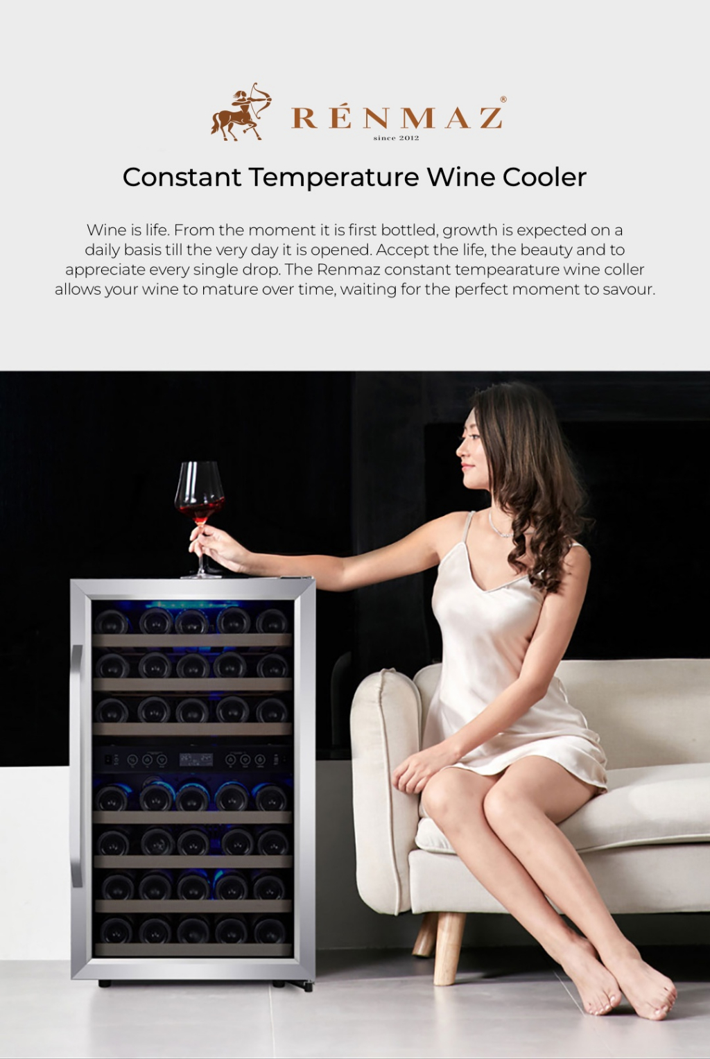 Renmaz Constant Temperature Wine Cooler 12/45/73 Bottle [Dual Zone, No ...