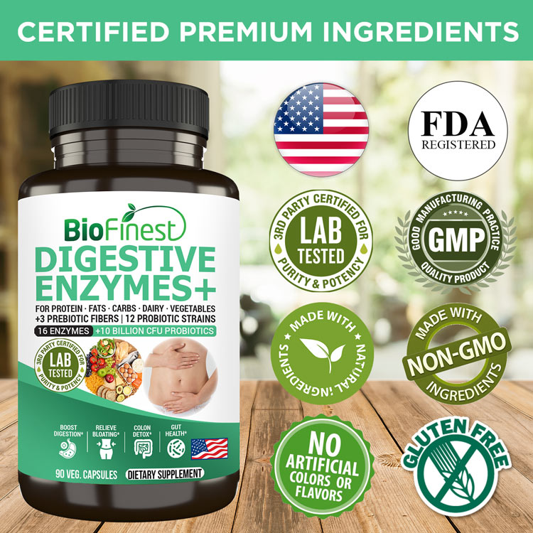 Biofinest Digestive Enzymes Supplement - 3 Prebiotics 12 Probiotics ...