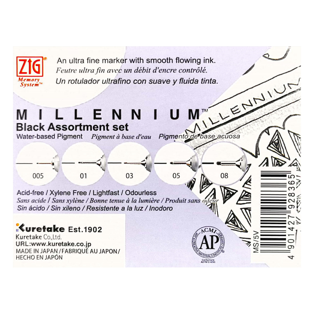 Zig Memory System Millennium Pure Black Fine Writer Assortment 5pcs Pen ...