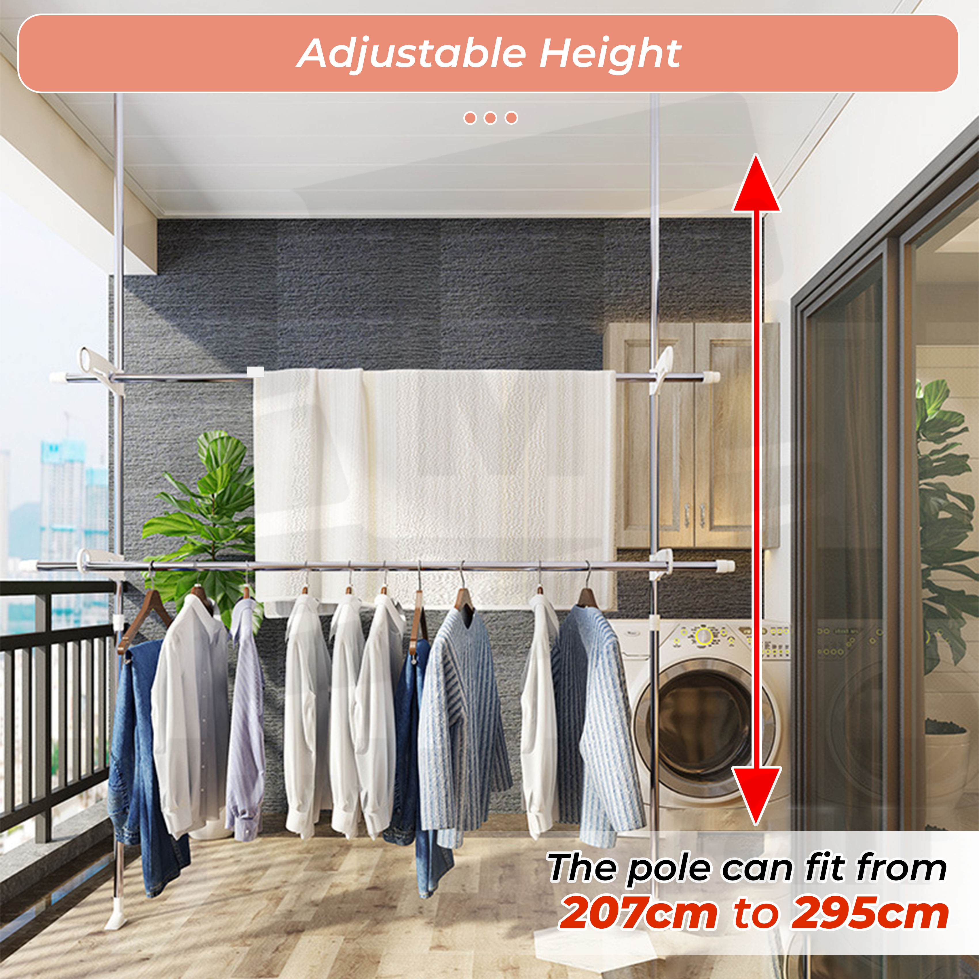Floor to Ceiling Laundry Rack | 2 Poles Adjustable | Drying Rack ...