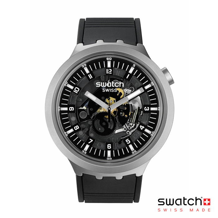Swatch Dark Irony Black 47mm Rubber Strap Watch | Shopee Singapore