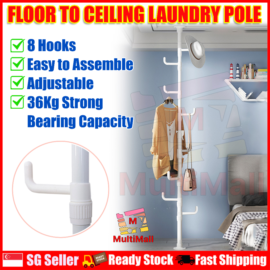 Floor to Ceiling Drying Pole Adjustable Standing Laundry Tension Rod ...