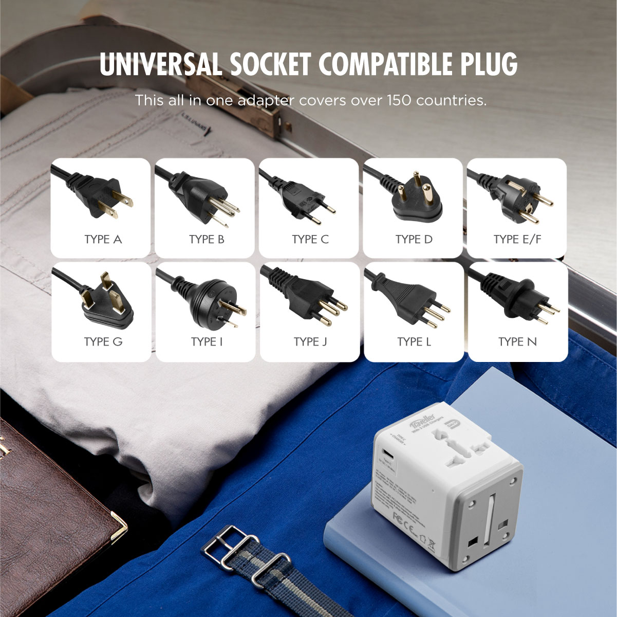 Daiyo DE 318 Travel World Multi Adaptor 3.1A, 2 USB-A + 1 USB-C Port ...