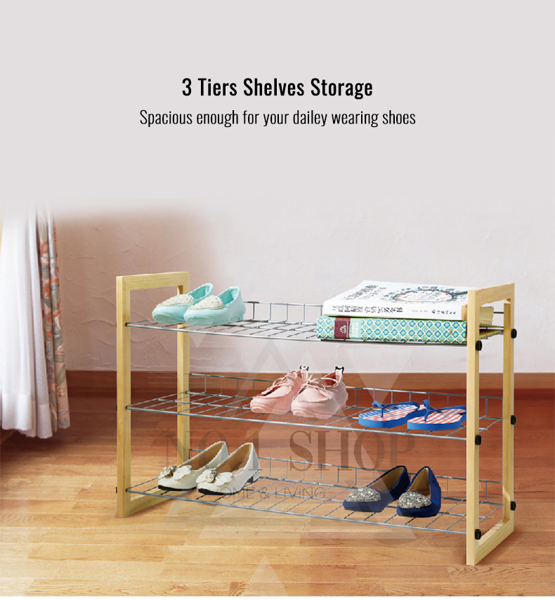 🇸🇬 3 Tiers Janpan Style Wood Shoe Rack / Multi-purpose Shoe Rack Shelf ...