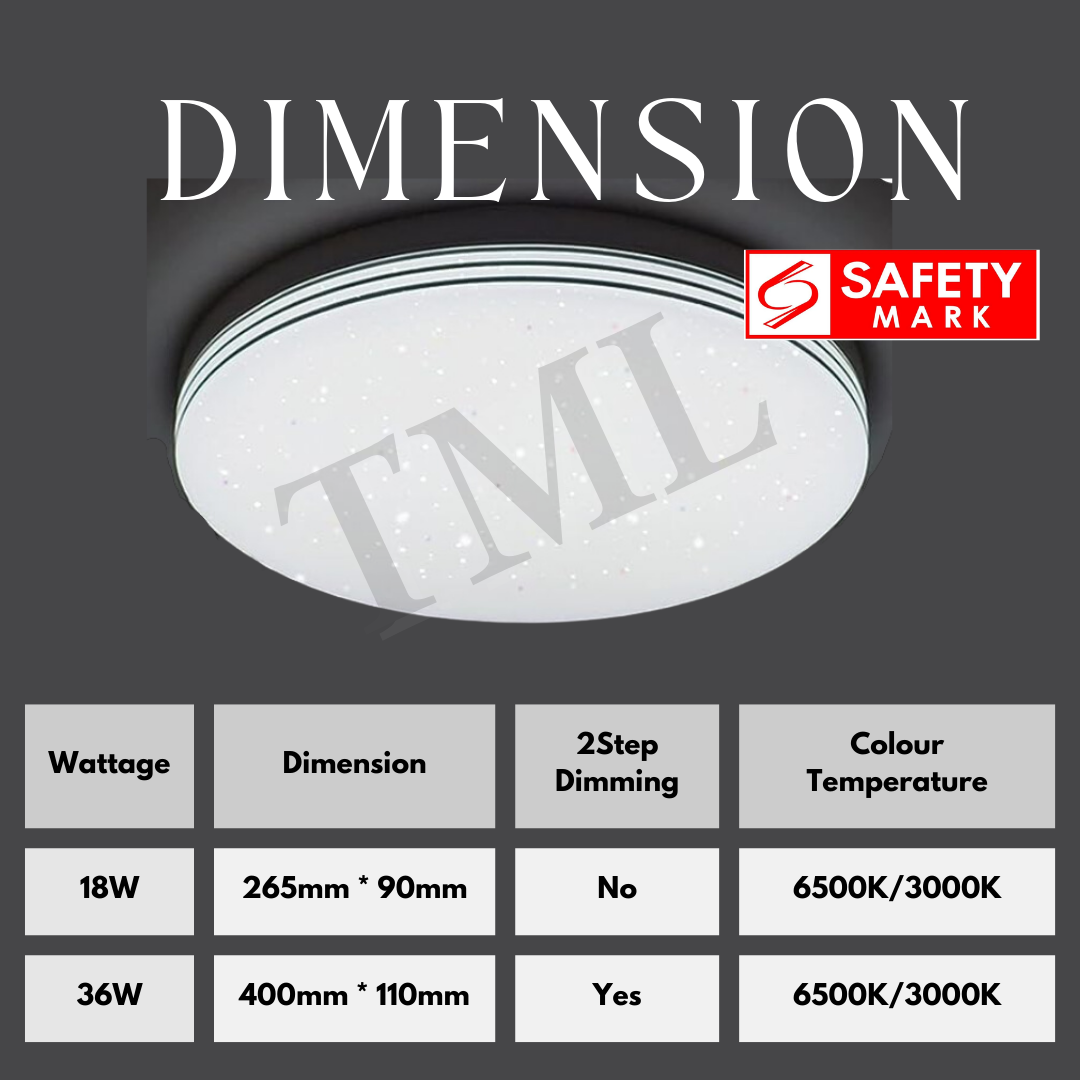 TML LED Ceiling Light Dimmable Glittering Effect SG Safety Mark 18W 36W ...