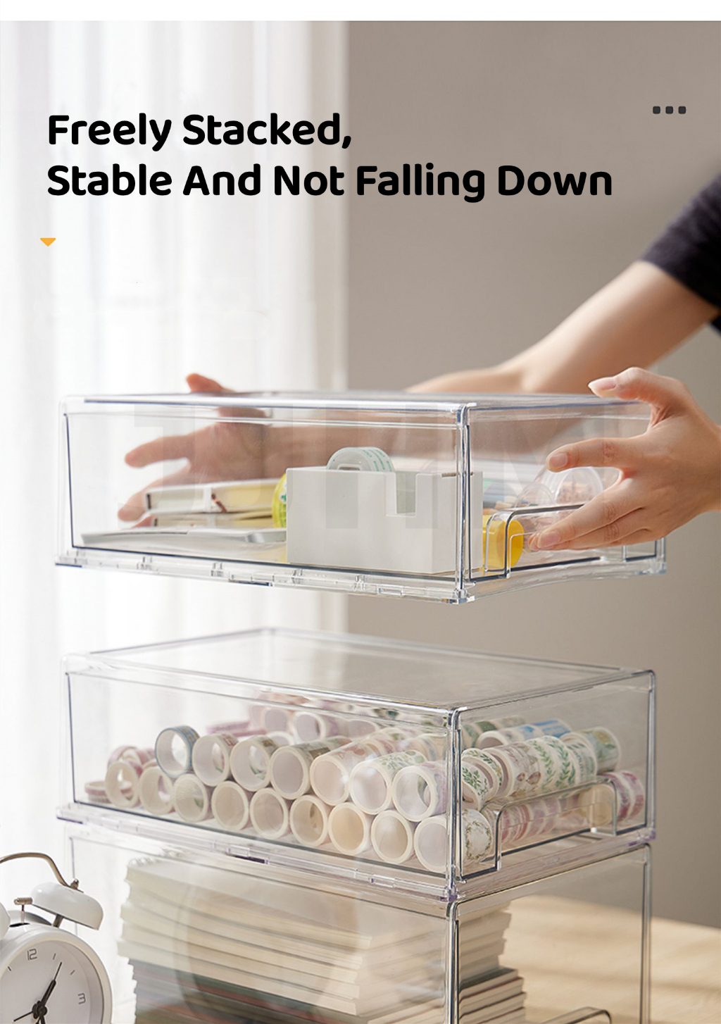 Premium Acrylic Stackable Drawer Organizer Storage Box Clear Stationery ...