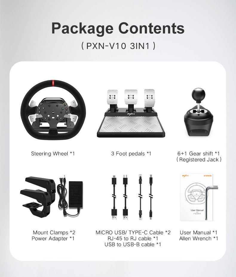 PXN V10 Force Feedback USB Racing Wheel PC XBOX SERIES XBOX ONE PS4 PS3 ...