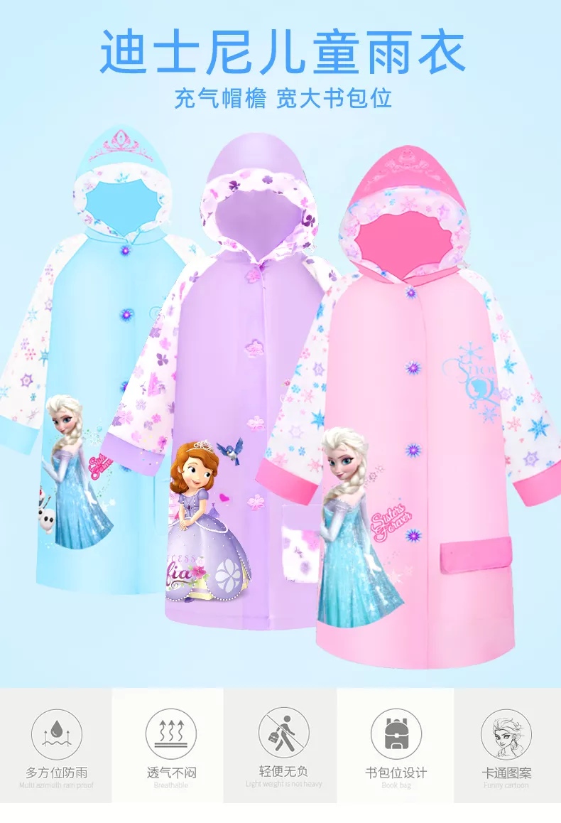 (SG Seller) Disney Children Raincoat Cartoon Poncho Frozen Elsa Girl ...