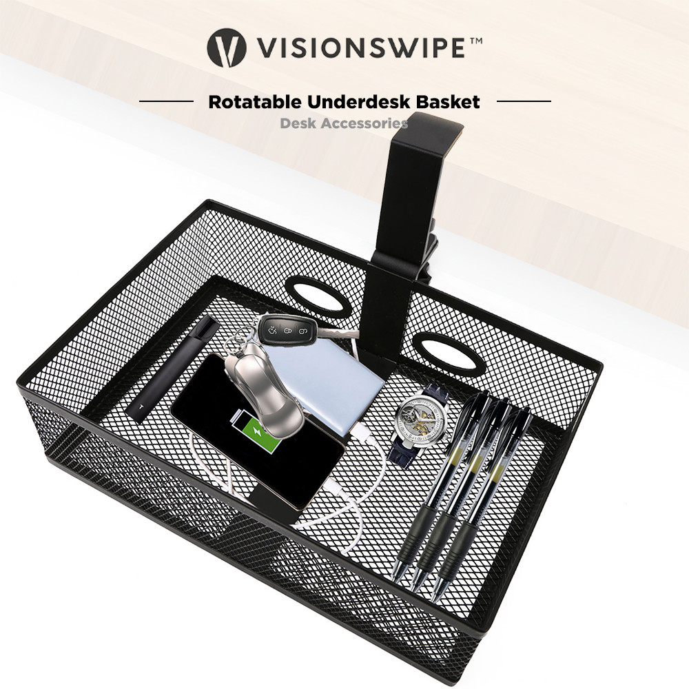 [VISIONSWIPE™] Rotatable Under Desk Basket Clamp / Storage ...