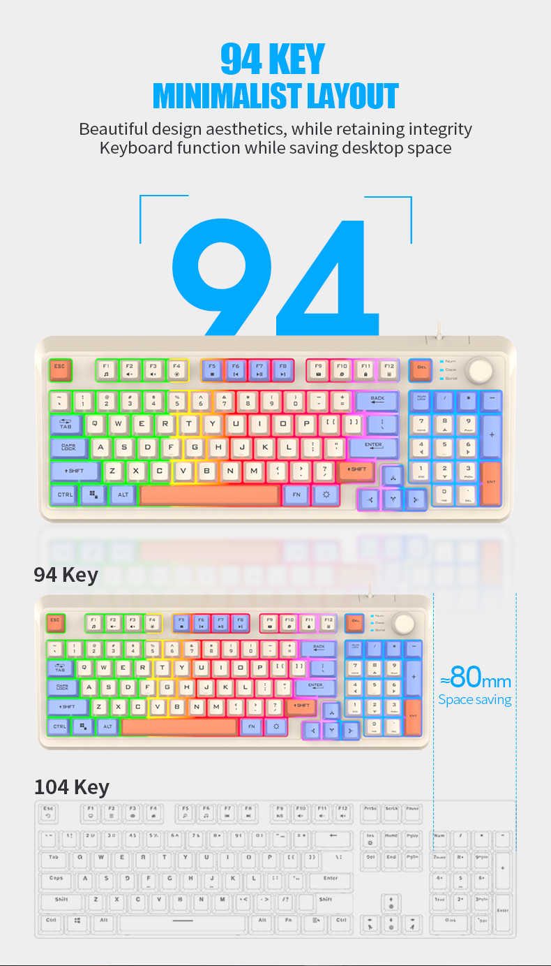 XunFox Wired Gaming Keyboard RGB 19 Non-Conflict Keys with Volume ...