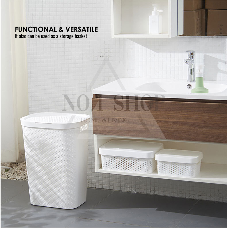 【60L】Tall Laundry Basket with Lid / laundry basket - Plastic | Storage ...