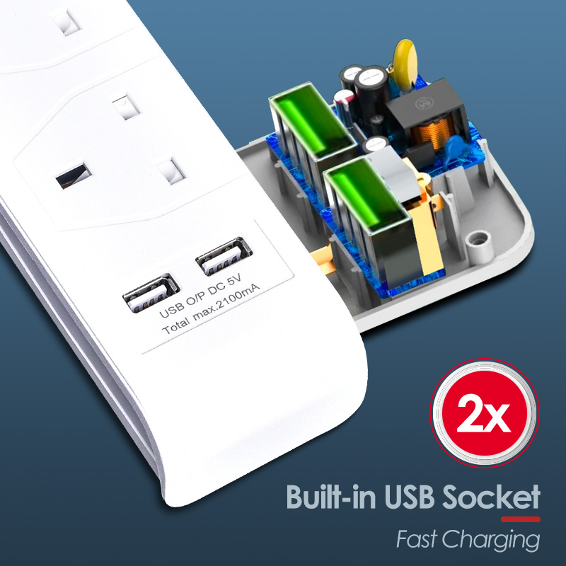 PowerPac Extension Cord, Extension Socket, Power with USB Charger 5 way ...
