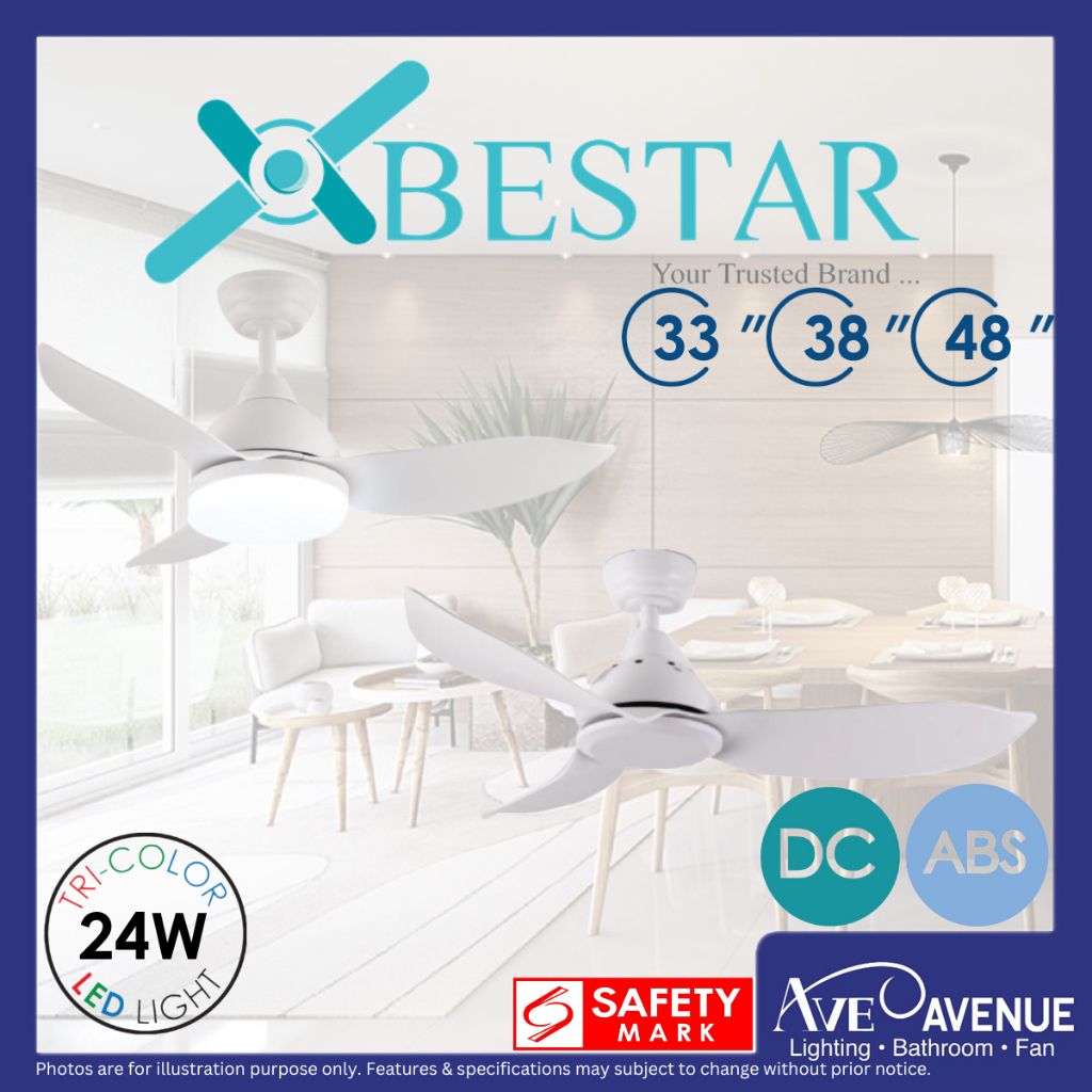 BESTAR RAPTOR DC Motor 3 Blade Ceiling Fan with 3 Tone LED Light Kit ...