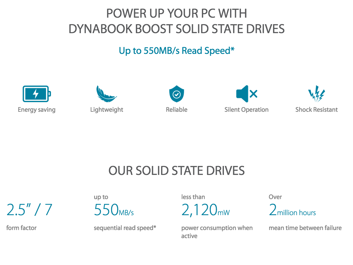 DYNABOOK BOOST AE100 (240GB / 480GB) SATA 3 2.5" SOLID STATE SSD 2000MB ...