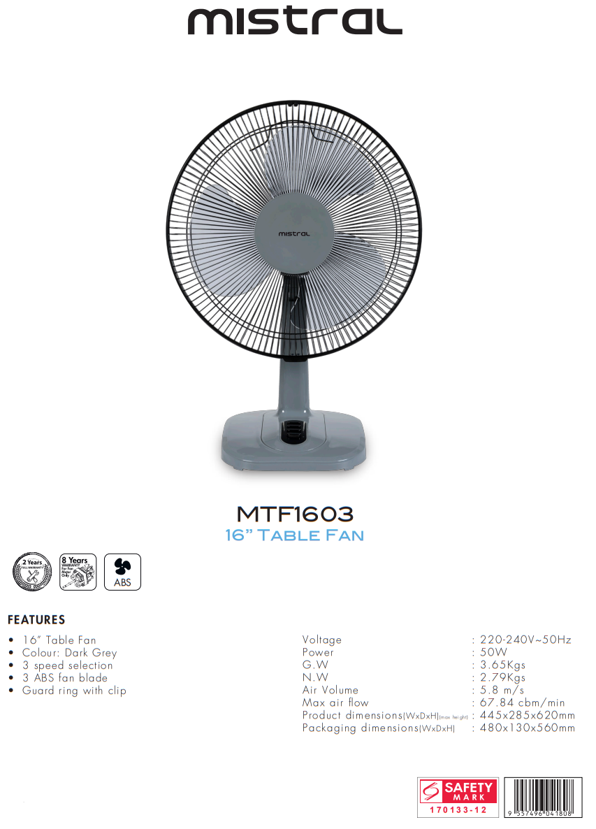 MISTRAL TIMER & REMOTE STAND FAN TABLE FAN MTF1203 MTF1603 MSF1633 ...