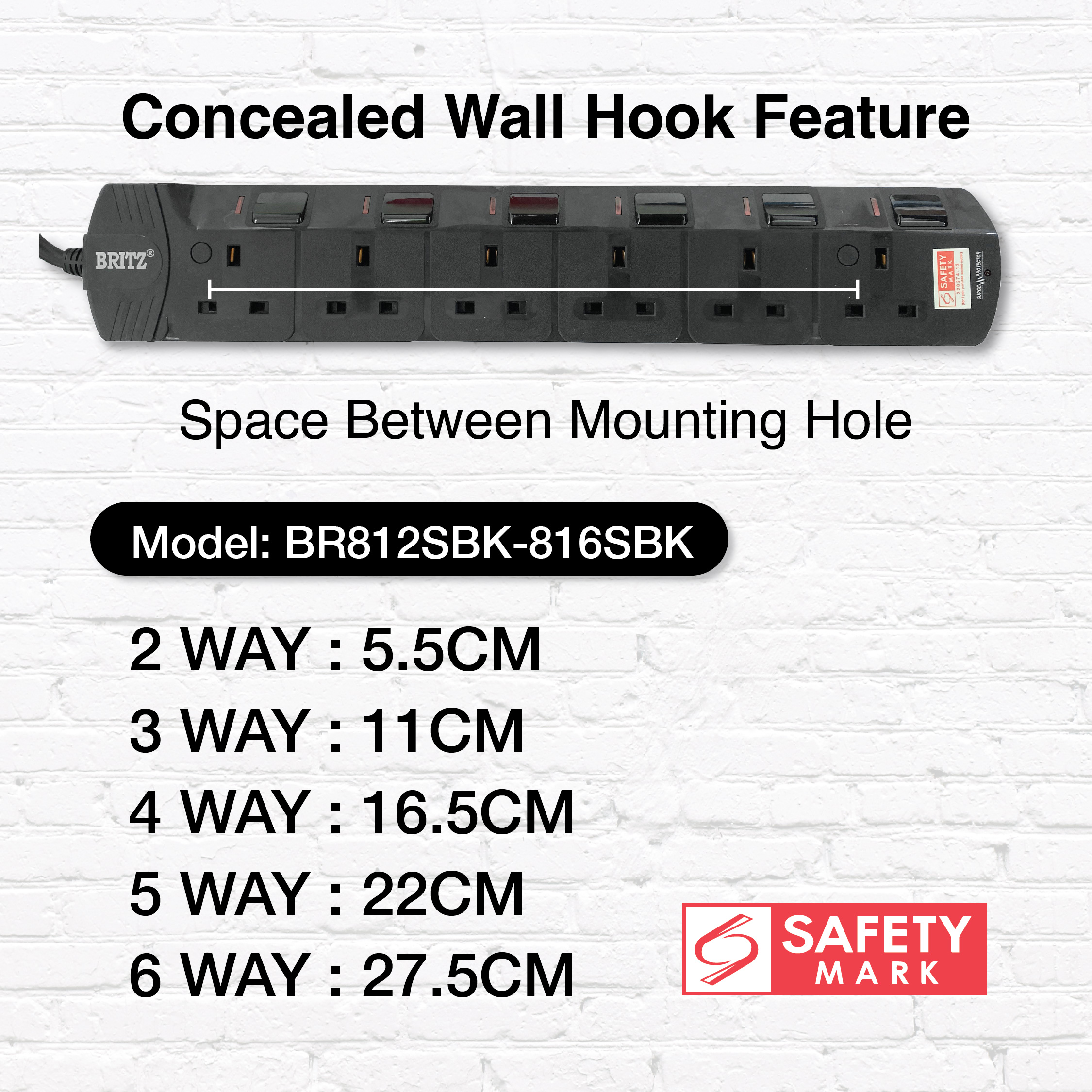 BRITZ 3 Meters Black Extension Socket Cord Plug Bar , Surge Protector ...