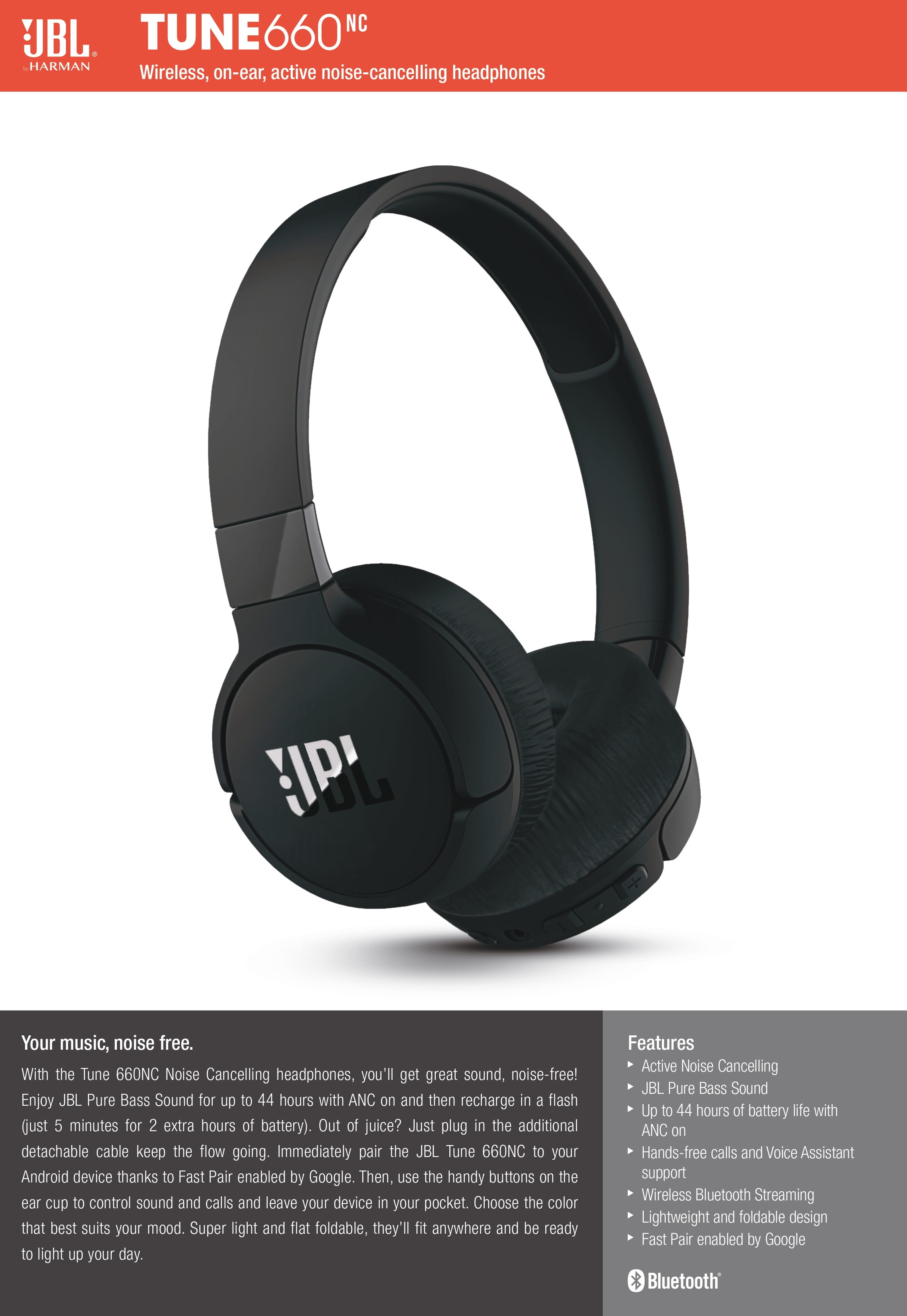 JBL Tune 660NC Wireless on-ear active noise cancelling headphones with pure jbl bass and 1-year ...