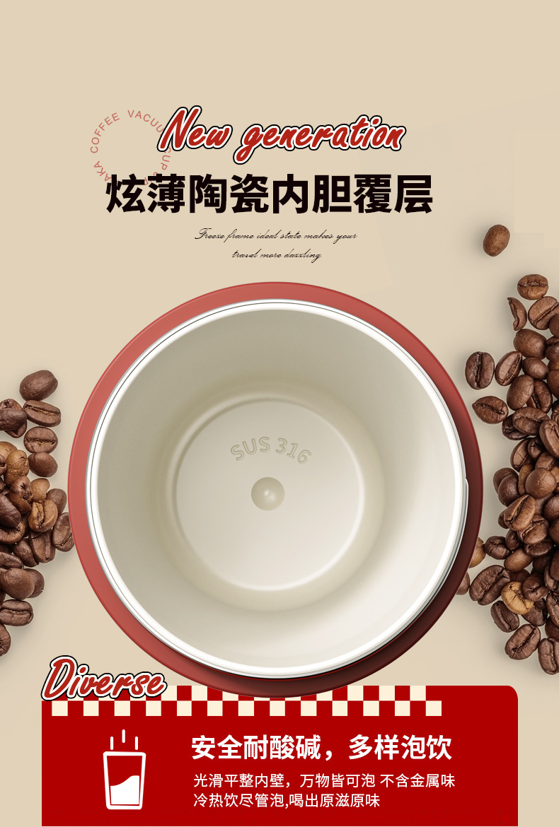 Ftip💯 Caka Ceramic Inner Coating Vacuum Insulated Coffee Cup Thermal ...