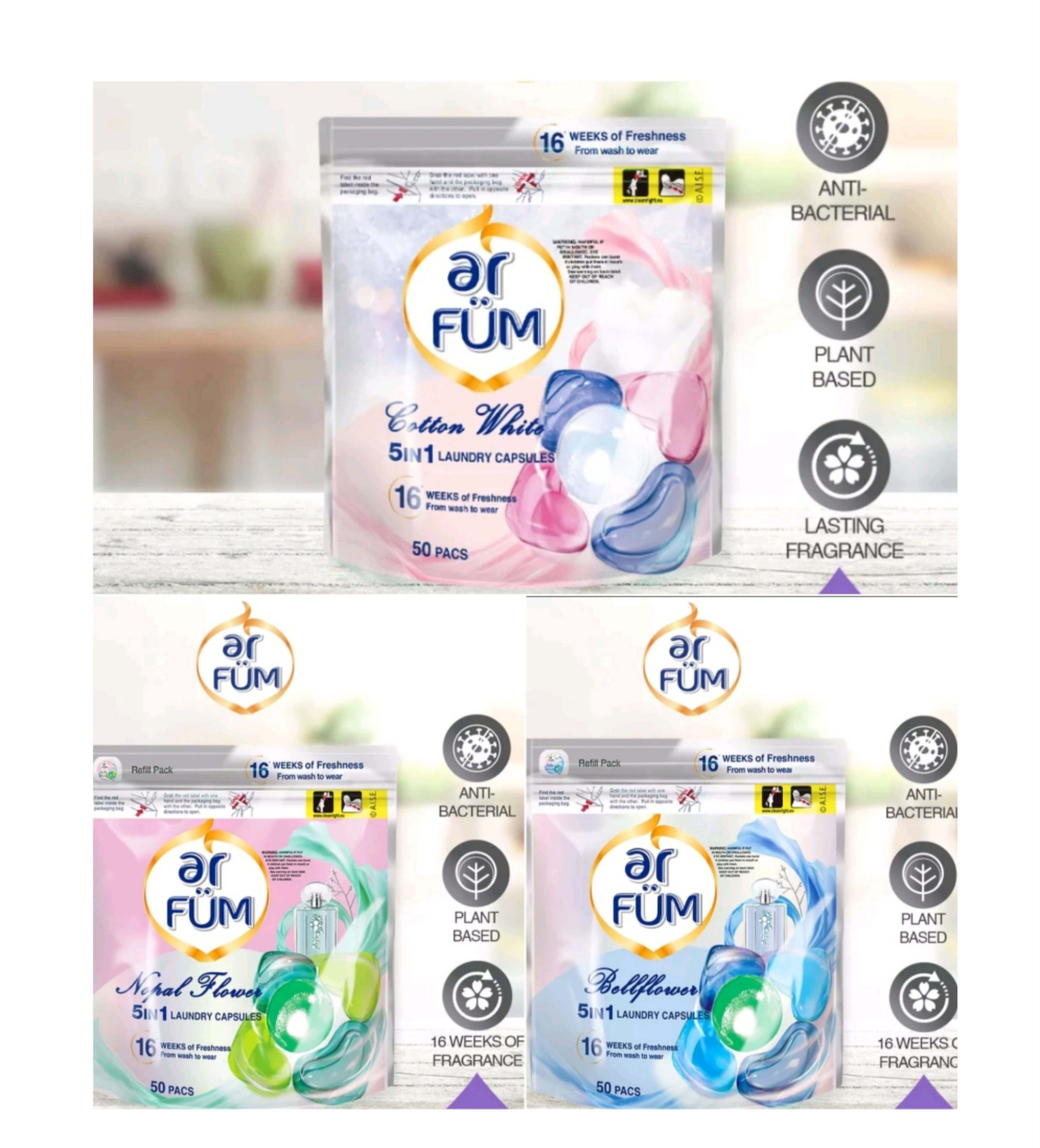 ar fum 5in1 laundry detergent capsules refill pack 50 pods, bellflower ...