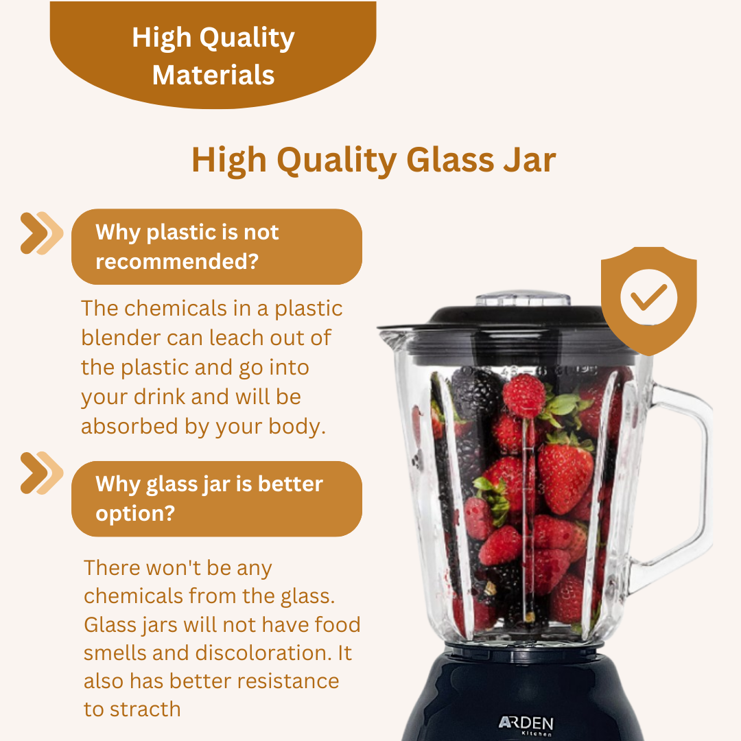 Arden Glass Jar 1.5L Tabletop Blender w Grinder, Smoothies with 6-blade ...