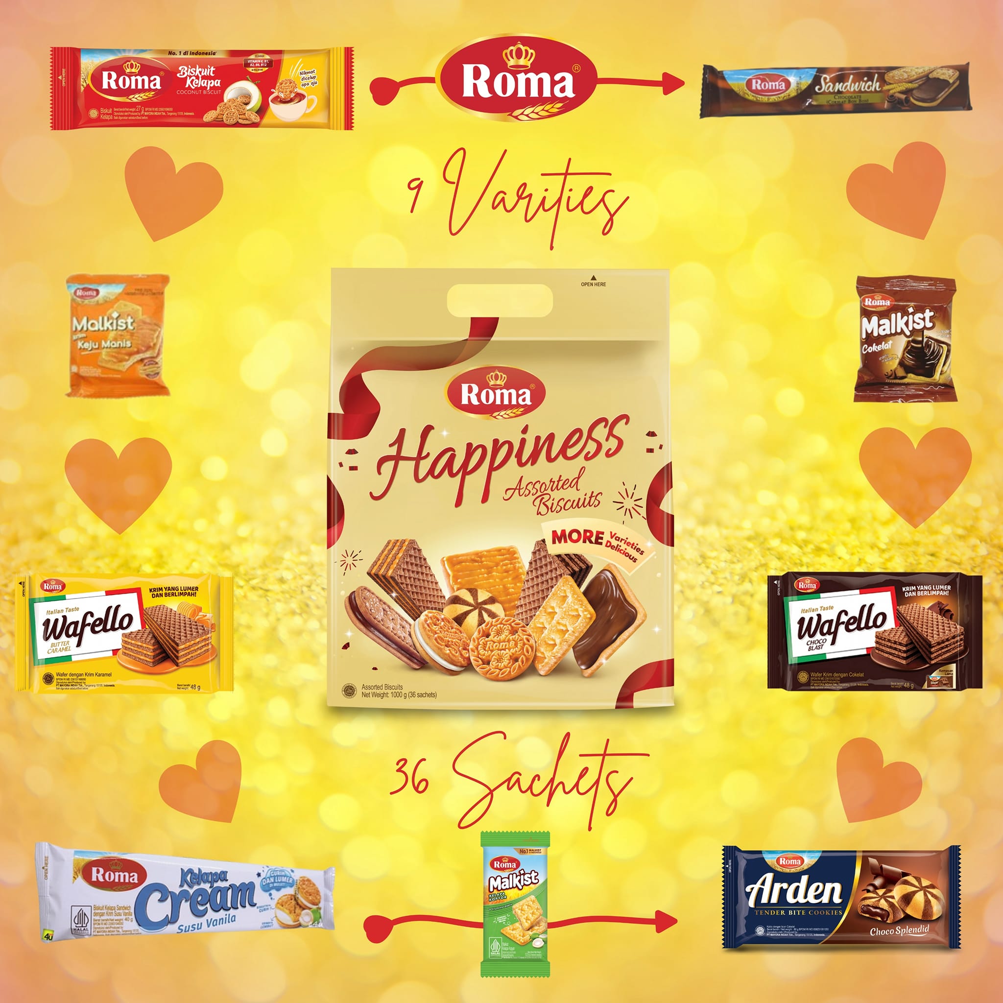ROMA Happiness Assorted Biscuits - 1kg / pack (36 Sachet) Assorted ...
