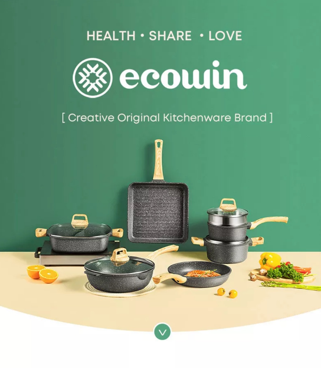 Ecowin Non-Stick Wok Maifan Stone Coating Classic Black Series With Lids Suitable For All Stoves ...