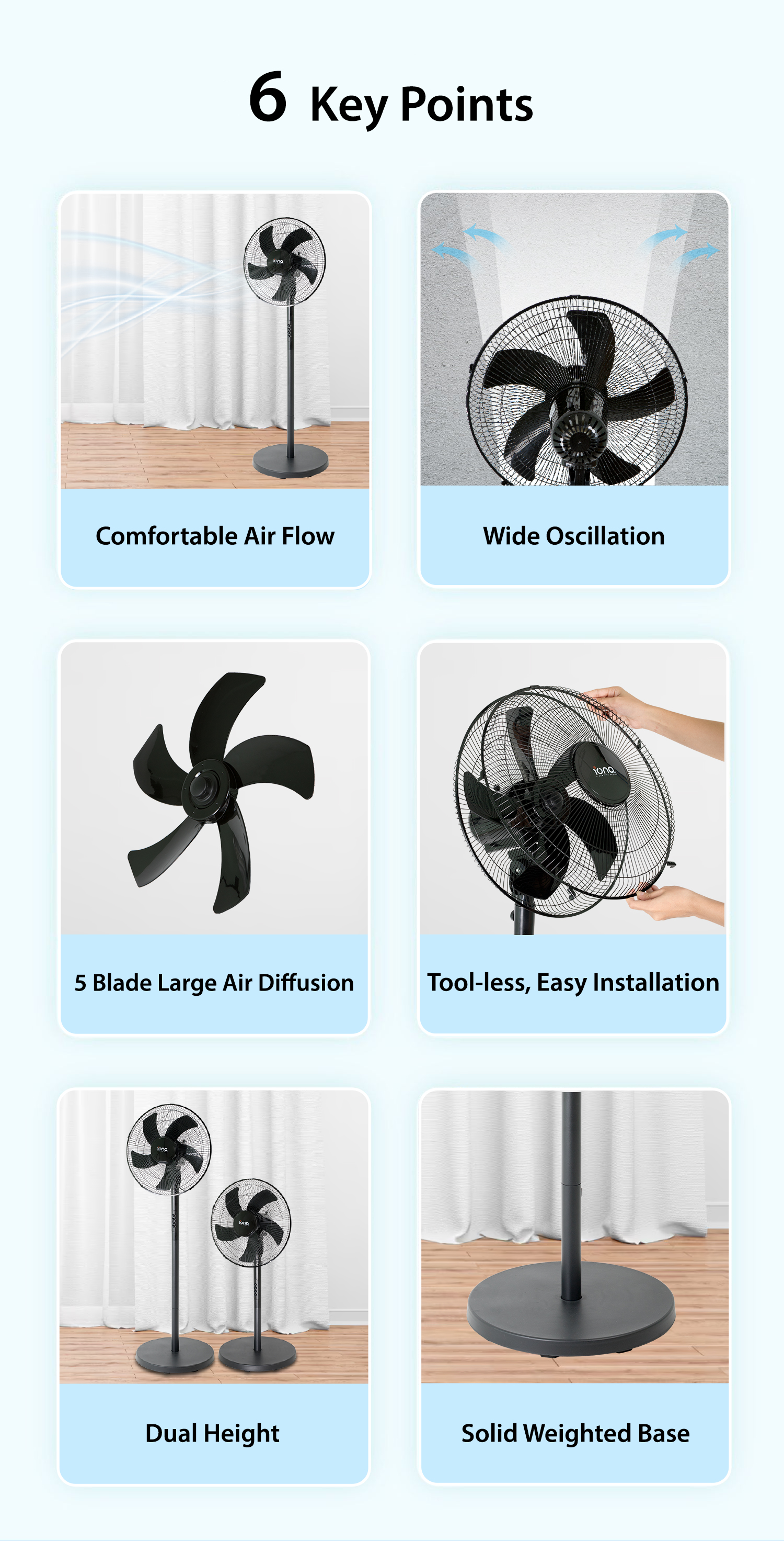 IONA 16 Inch Standing Fan | 5 Blade Adjustable Electric Tatami Stand ...
