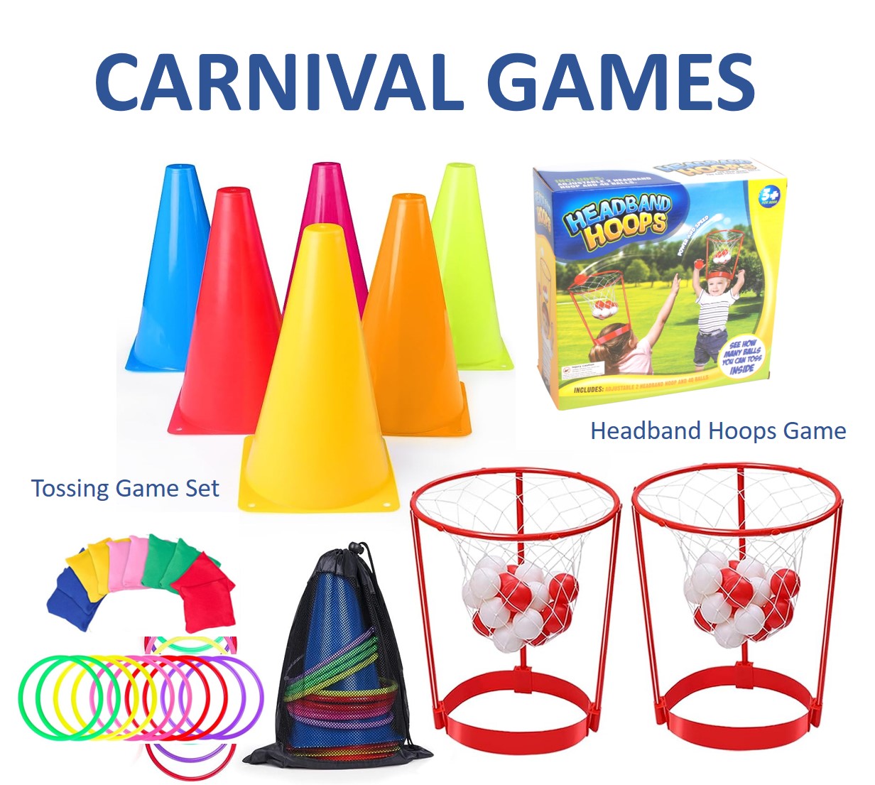 Carnival Game 3-In-1 Plastic Cones Cornhole Bean Ring Tossing Game Head ...