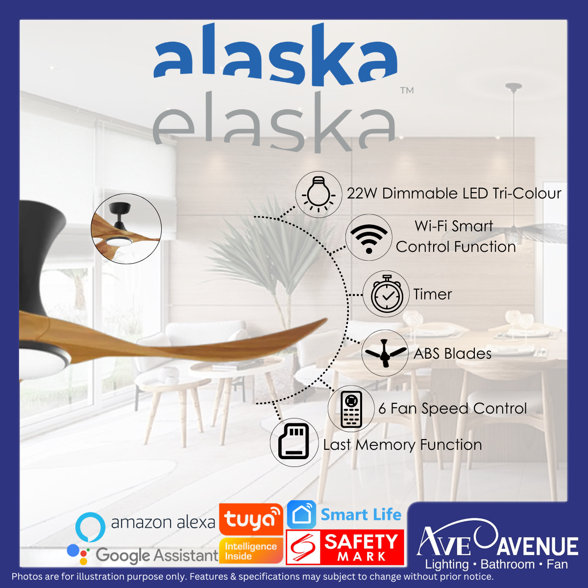 ALASKA Cura / Curah Smart DC Motor 52 Inch 3 Blade Ceiling Fan w/ 3 ...