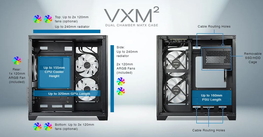 TECWARE VXM 2 Dual Chamber MATX case, 3 x 120mm ARGB Fans | Shopee ...