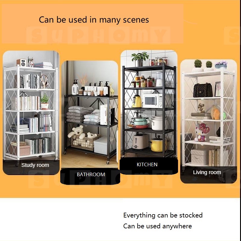 💖SG local stock💖Foldable rack Folding rack Storage Rack with Wheels ...