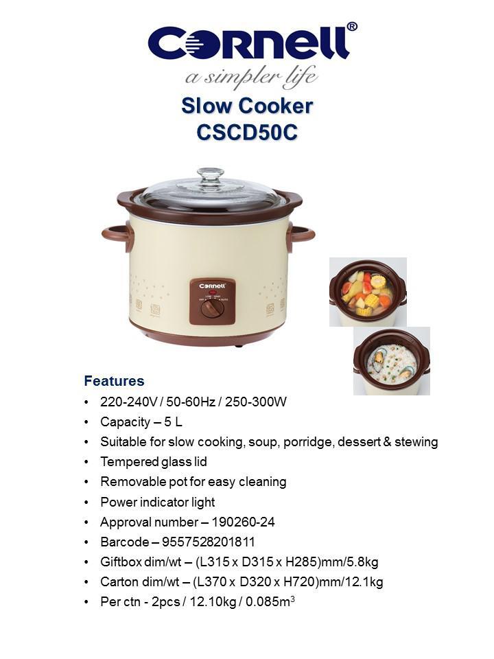 Cornell Electric Slow Cooker (3L/5L) Ceramic Pot CSC-D35C / CSC-D50C ...