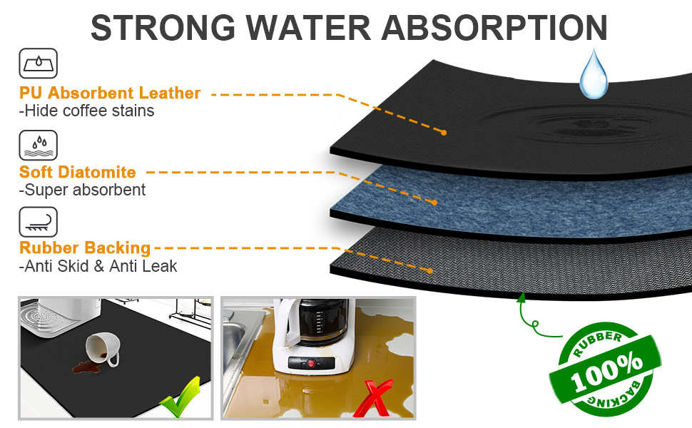 [SG]Large Kitchen Drain Mat Water Absorbent Mat Waterproof Diatomite ...