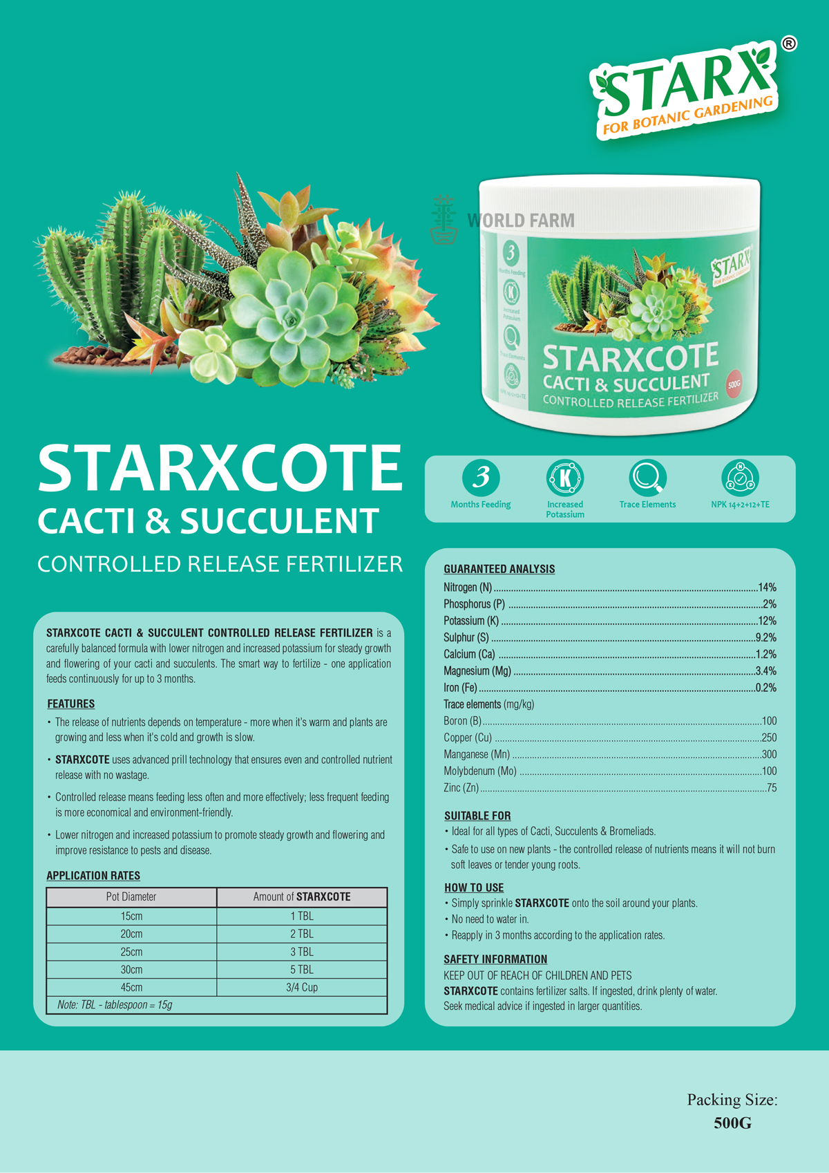 Starxcote Cacti & Succulent Slow Release Fertiliser / Fertilizer (NPK ...