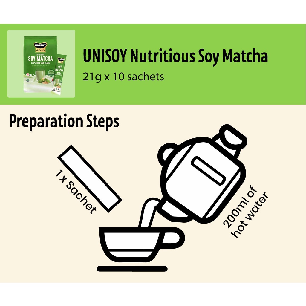 Bundle 2 UNISOY GOLD Nutritious Soy Matcha 21g x 10 sachet | Shopee ...