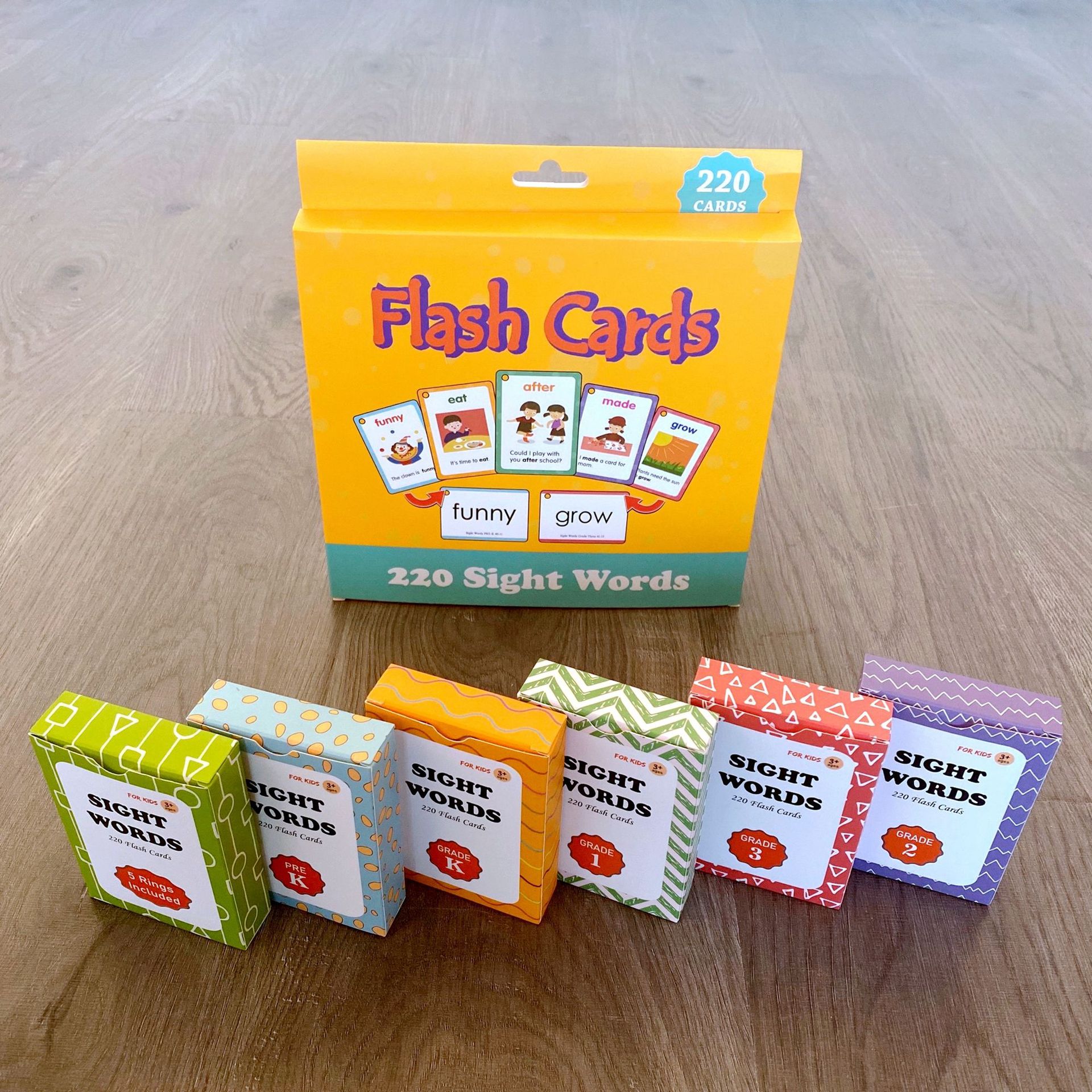220 Sight Words Flash Cards with 5 Rings | Pre‑K to Grade 3 | Early ...