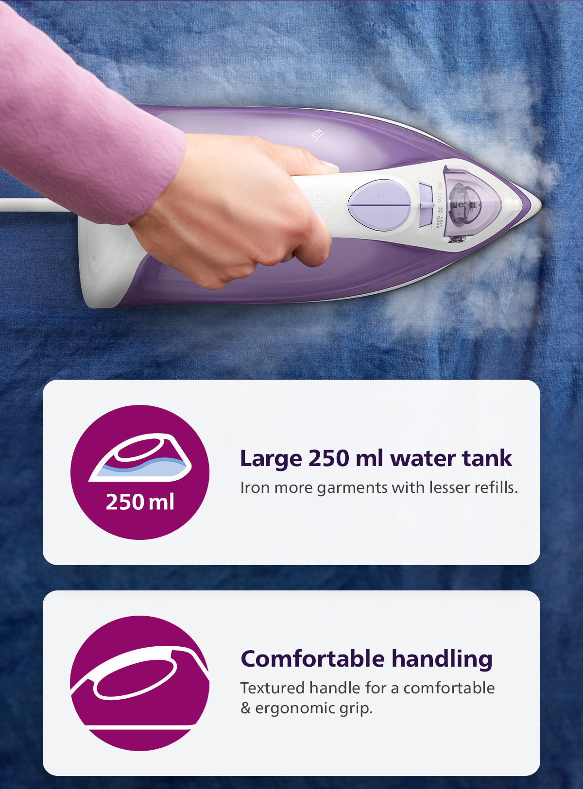 PHILIPS 1000 Series Steam Iron - DST1040/30, 2000W, Non-stick soleplate ...