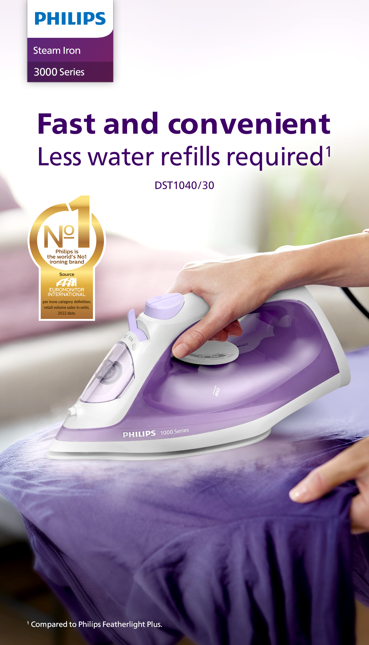 PHILIPS 1000 Series Steam Iron - DST1040/30, 2000W, Non-stick soleplate ...