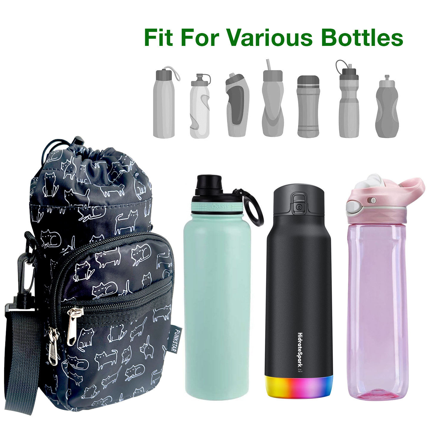 PUNKSTAR Water Bottle Sling Bag Sleeve Holder Carrier 25/32/40 OZ ...
