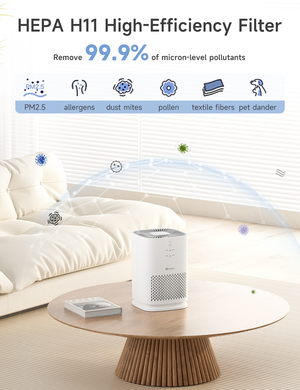 Simplus Air Purifier | 80m³/h CADR | Aromatherapy Function | Removes ...