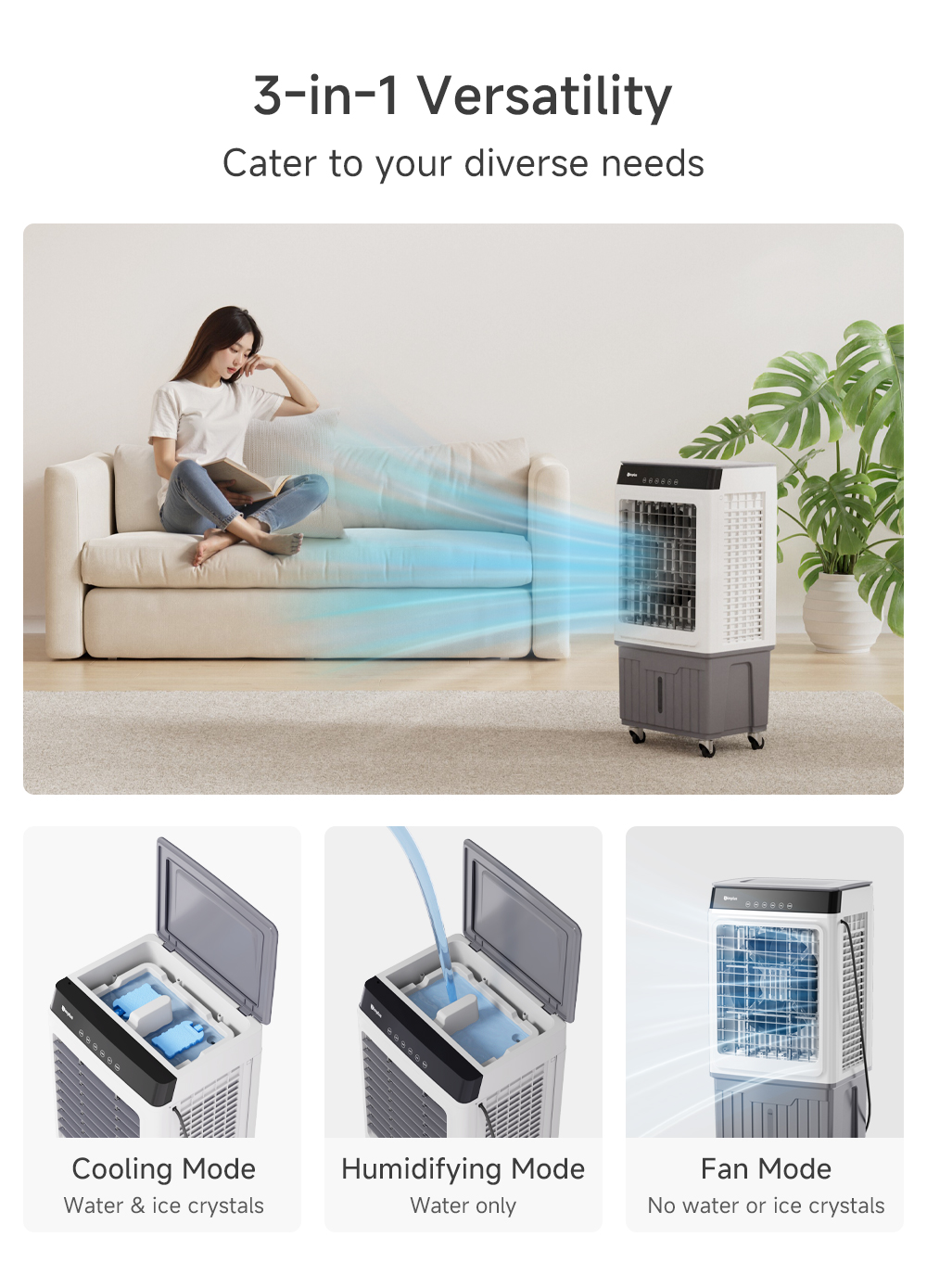 Simplus Pink Air Cooler | Household Cooling Fan | 24L Large Water Tank | 12h Timer | 3 Speeds ...