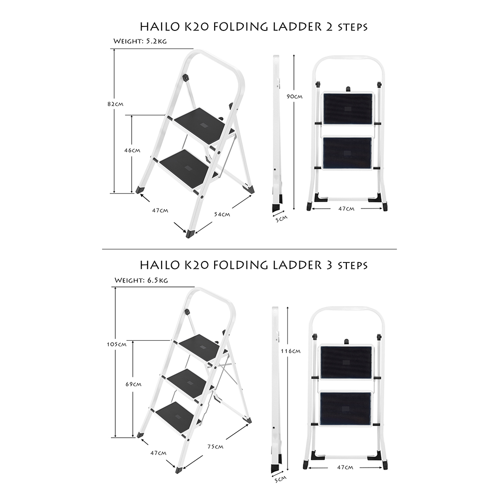 Hailo 3 Step Sturdy German Steel Household Folding Premium Ladder ...