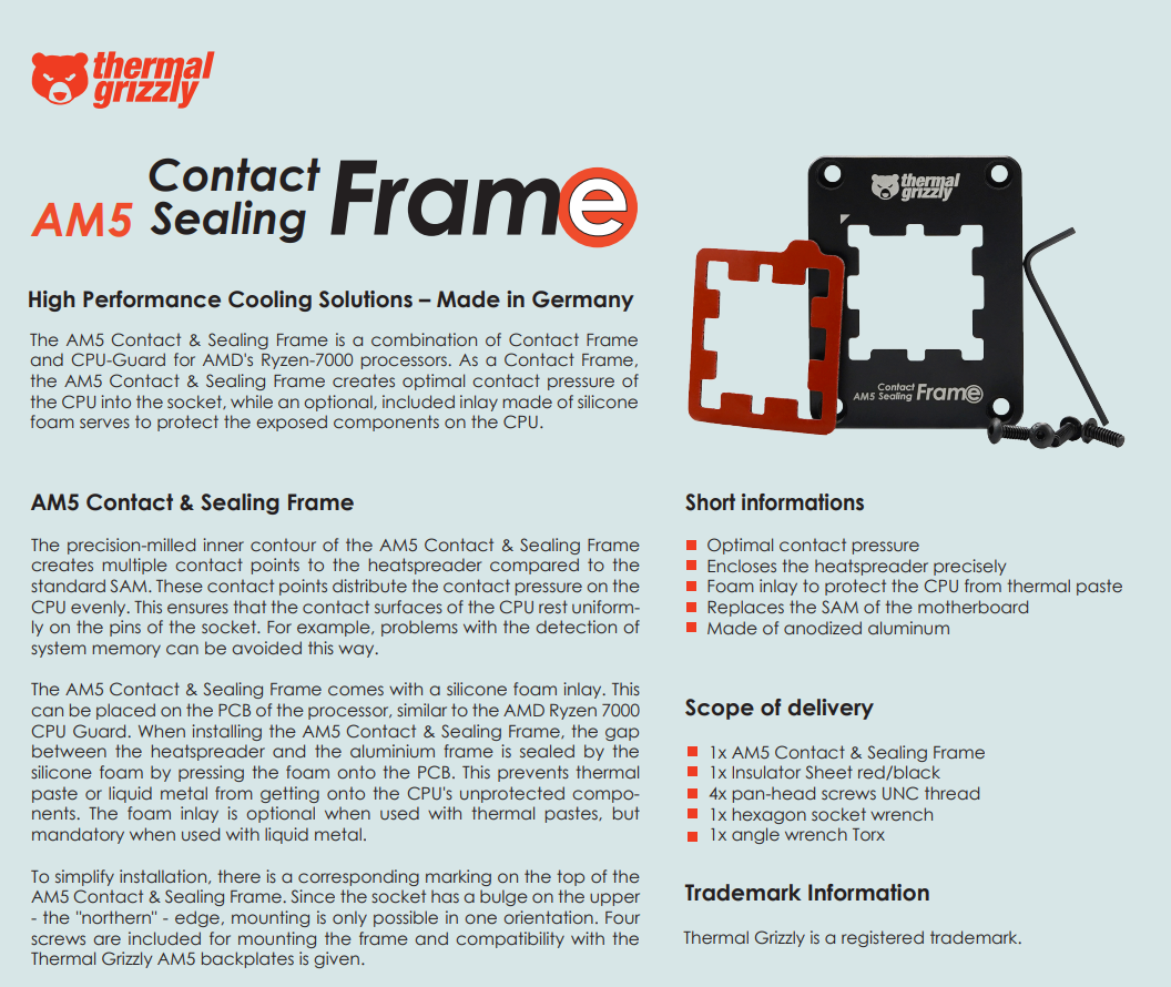 THERMAL GRIZZLY AM5 / LGA1700 INTEL CPU CONTACT FRAME ILM BENDING ...