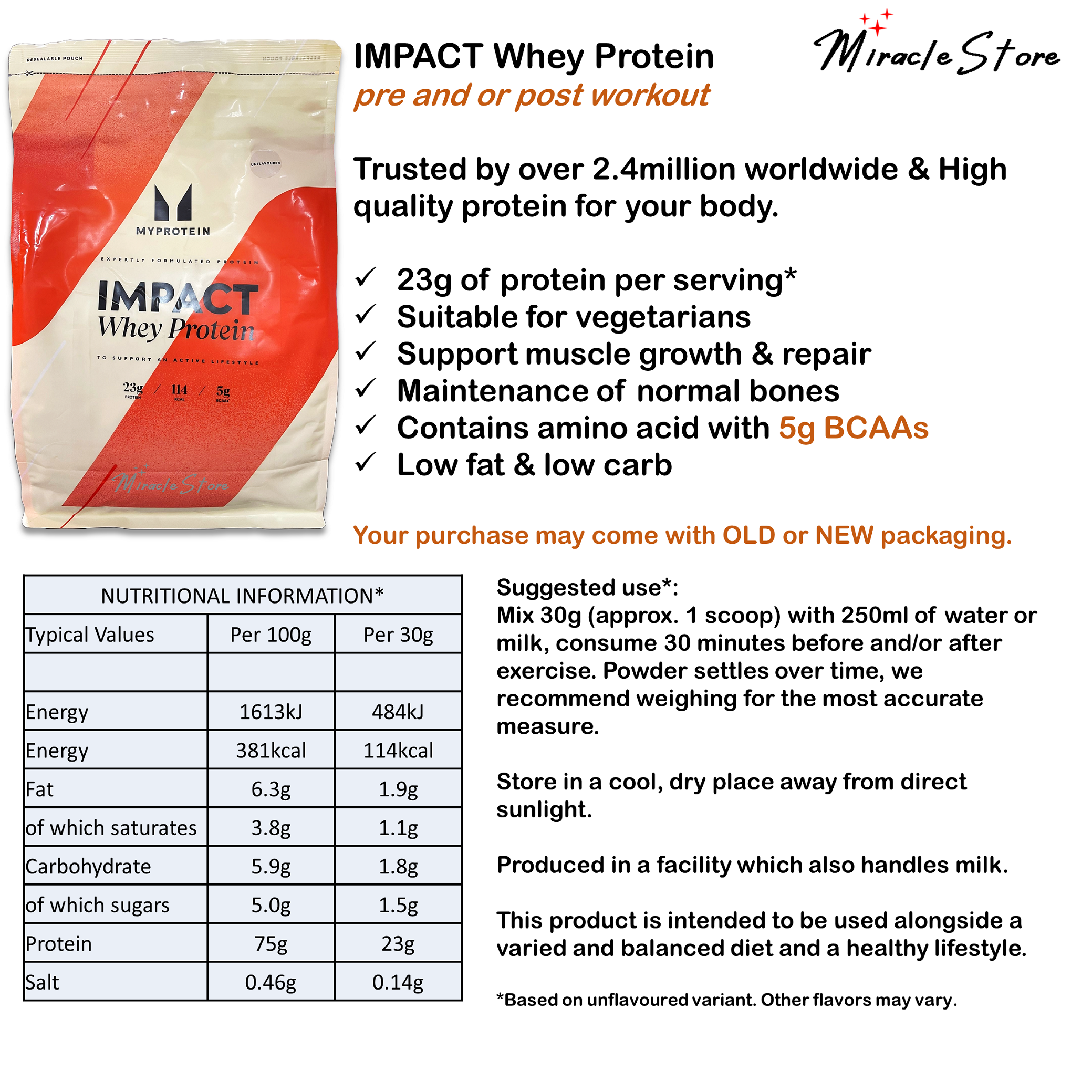 Myprotein Impact Whey Protein Powder 1KG Amino Acid BCAAs Low Fat Low Carb Muscle growth ...